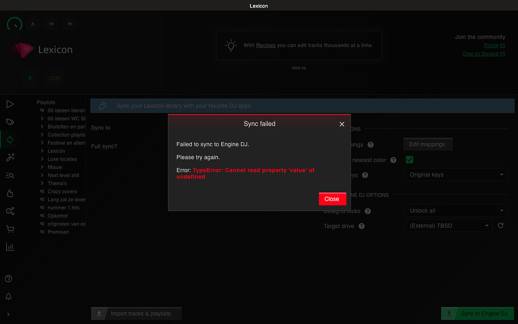 Sync failed Engine DJ - Bug Reports - Lexicon
