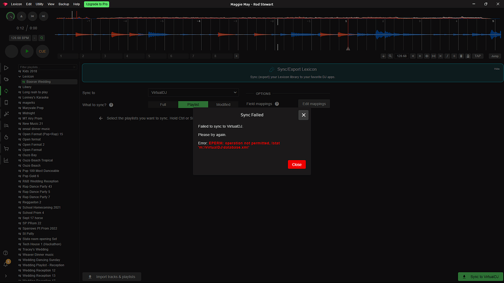 Error with VDJ syncing Playlist - Bug Reports - Lexicon