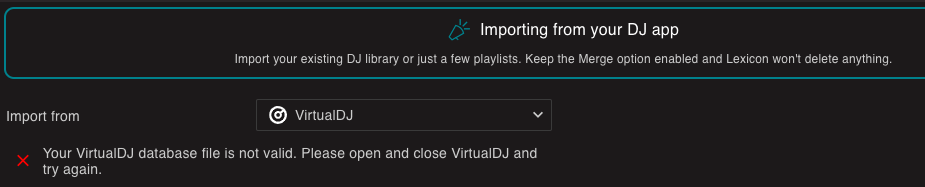 Cannot import from VirtualDJ after moving settings folder back to the root drive - Bug Reports ...